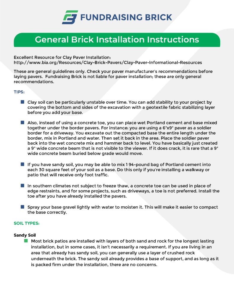 Brick and Tile Installation Resources - Fundraising Brick